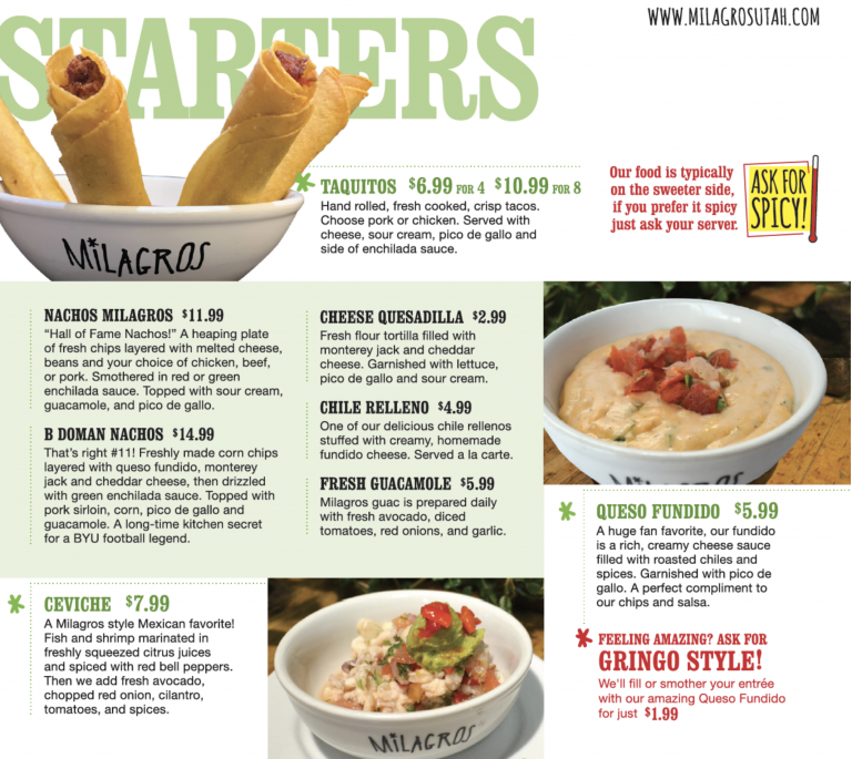 Milagros Mouthwatering Menu | The Best Mexican Food In Utah